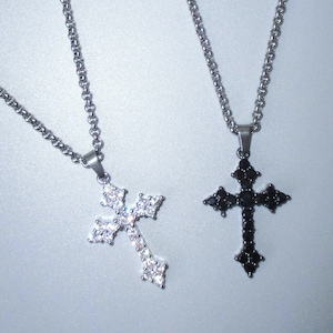 CZ Gothic Cross Chain Link Necklace Stainless Steel Crystal Diamond ...