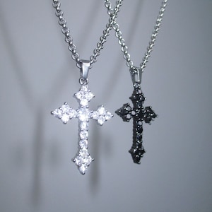 CZ Gothic Cross Chain Link Necklace Stainless Steel Crystal Diamond ...