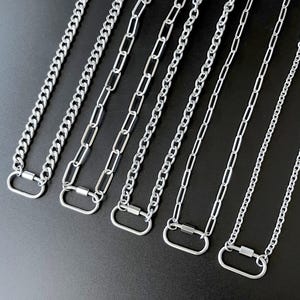 Carabiner Clasp Chain Charm Necklace: Handmade Stainless Steel Cuban ...