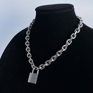 Handmade Stainless Steel Padlock Chain Necklace: Chunky Silver Unisex ...