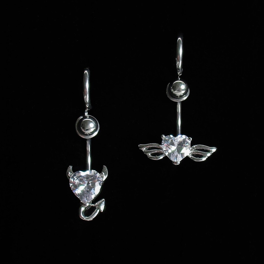 CZ Angel Devil Earrings Silver Belly Ring Hoops Mini Hypoallergenic ...