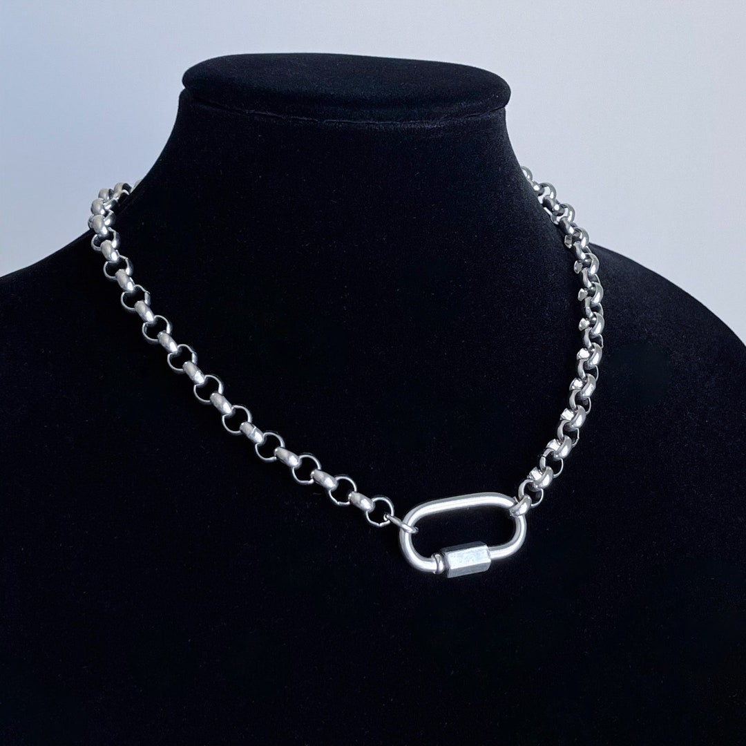 Oversized Carabiner Clasp Chain Link Necklace Silver Stainless Steel ...