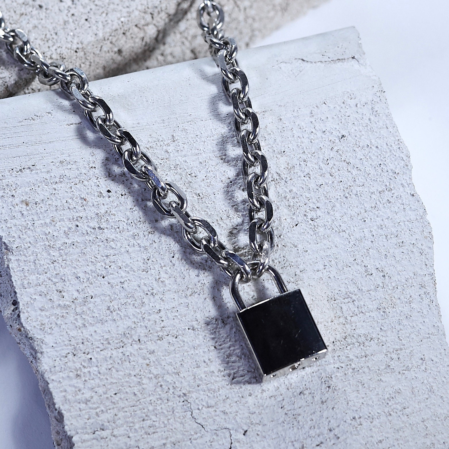 Oversized Padlock Necklace Solid Stainless Steel Chain Silver | Etsy
