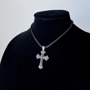 Chunky Gothic Cross Rope String Necklace Silver Stainless Steel Y2K ...