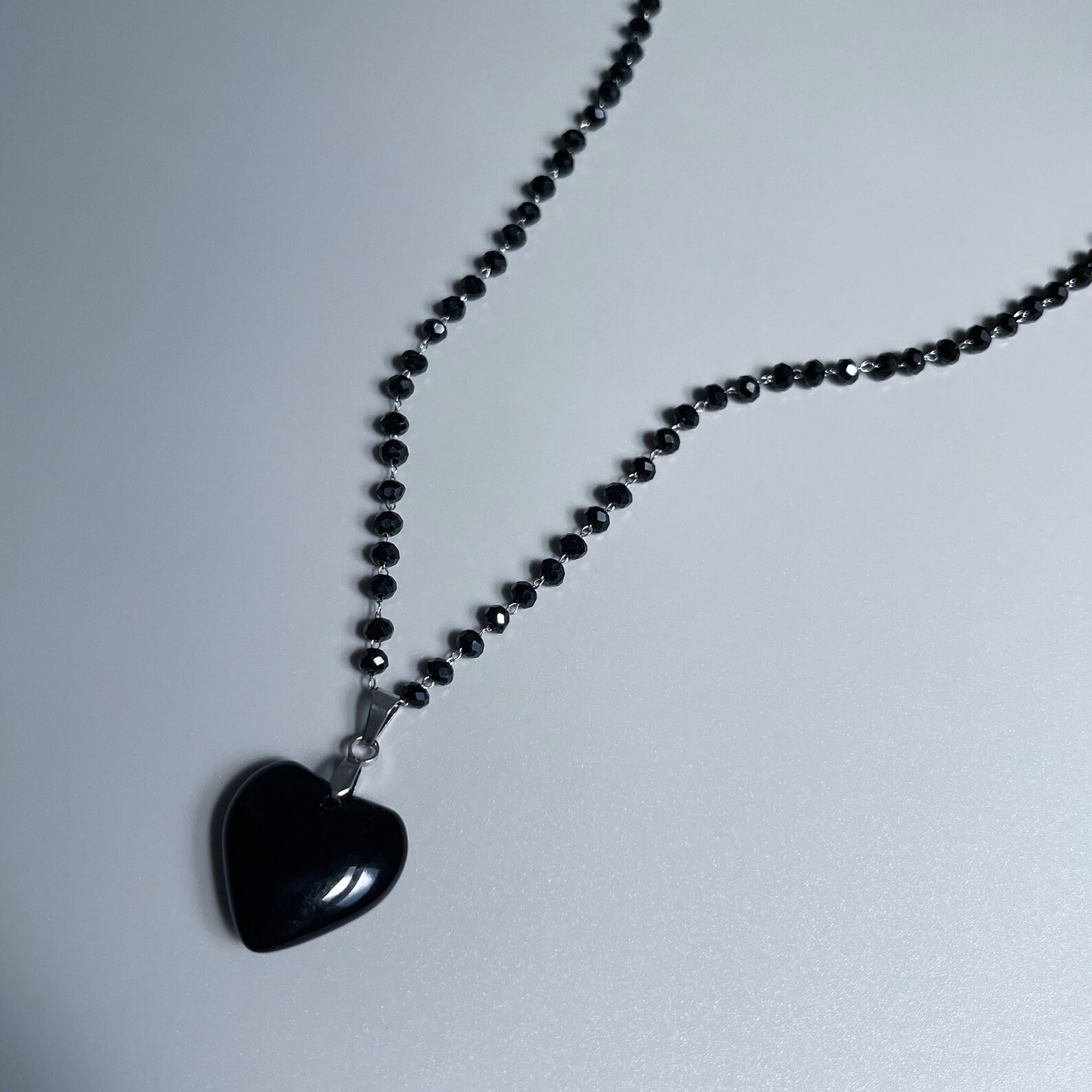 Black Heart Beaded Rosary Chain Stainless Steel Necklace - Etsy