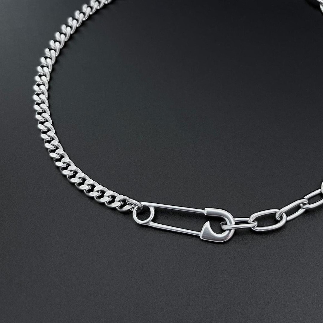 Stainless Steel Safety Pin Chain Necklace: Handmade Grunge Pendant - Etsy