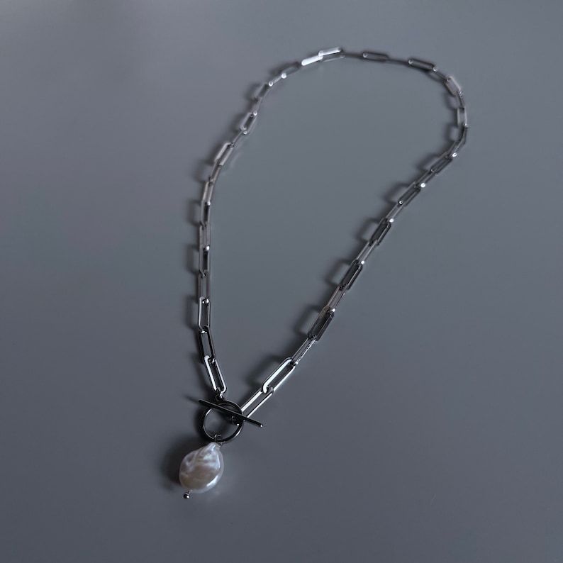 Freshwater Pearl Toggle Paperclip Chain Link Necklace Choker - Etsy