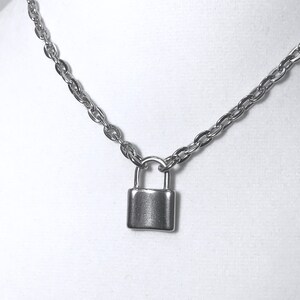 Silver Padlock Necklace Stainless Steel Oval Chain Link Lock Pendant ...