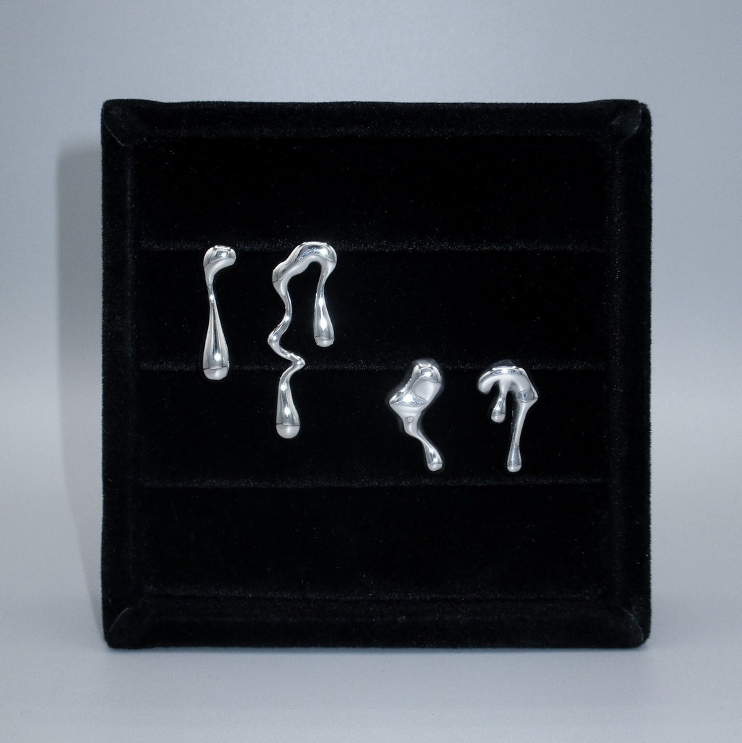 Silver Drip Earrings Stainless Steel Statement Mini Drippy ...