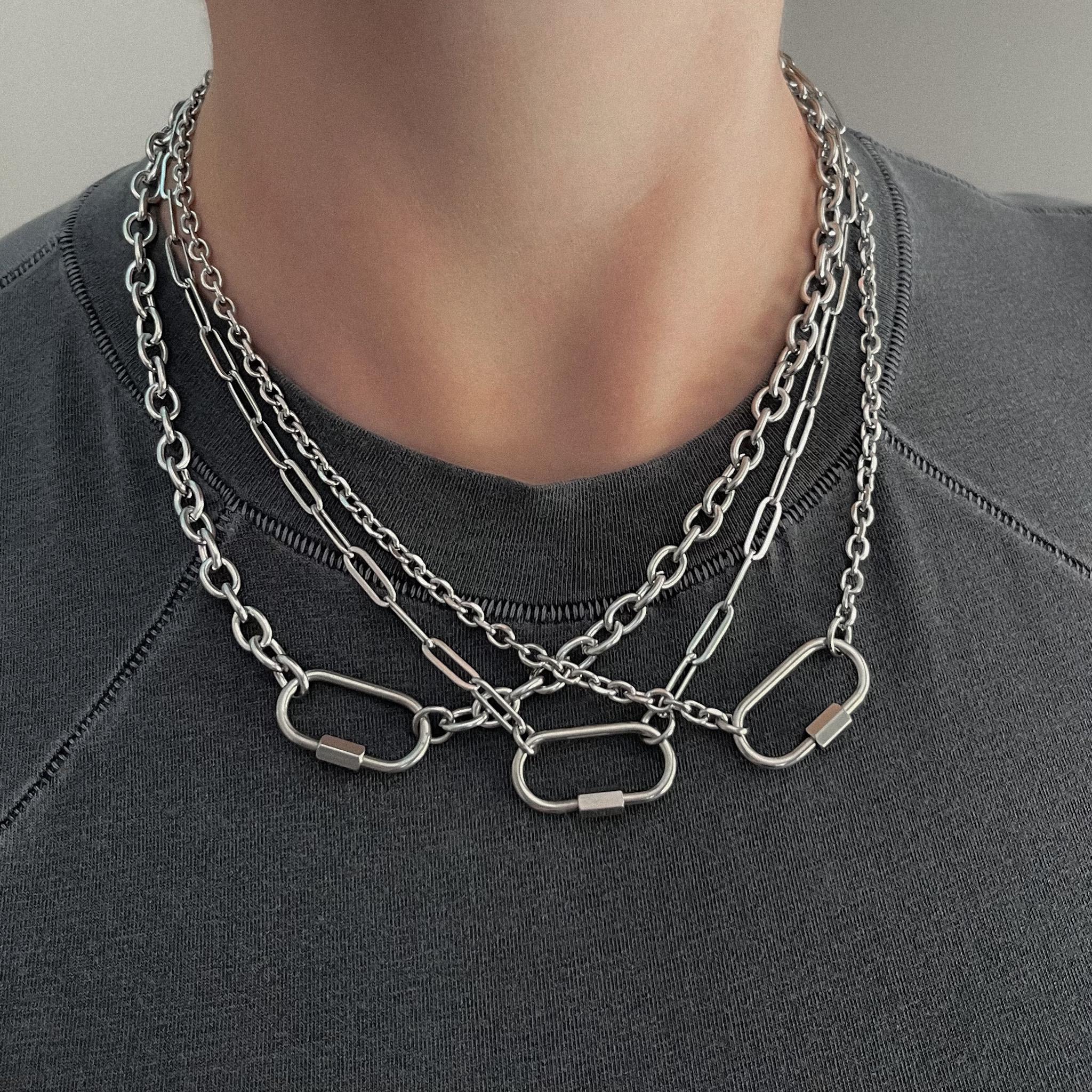 Carabiner Clasp Chain Charm Necklace: Handmade Stainless Steel Cuban ...
