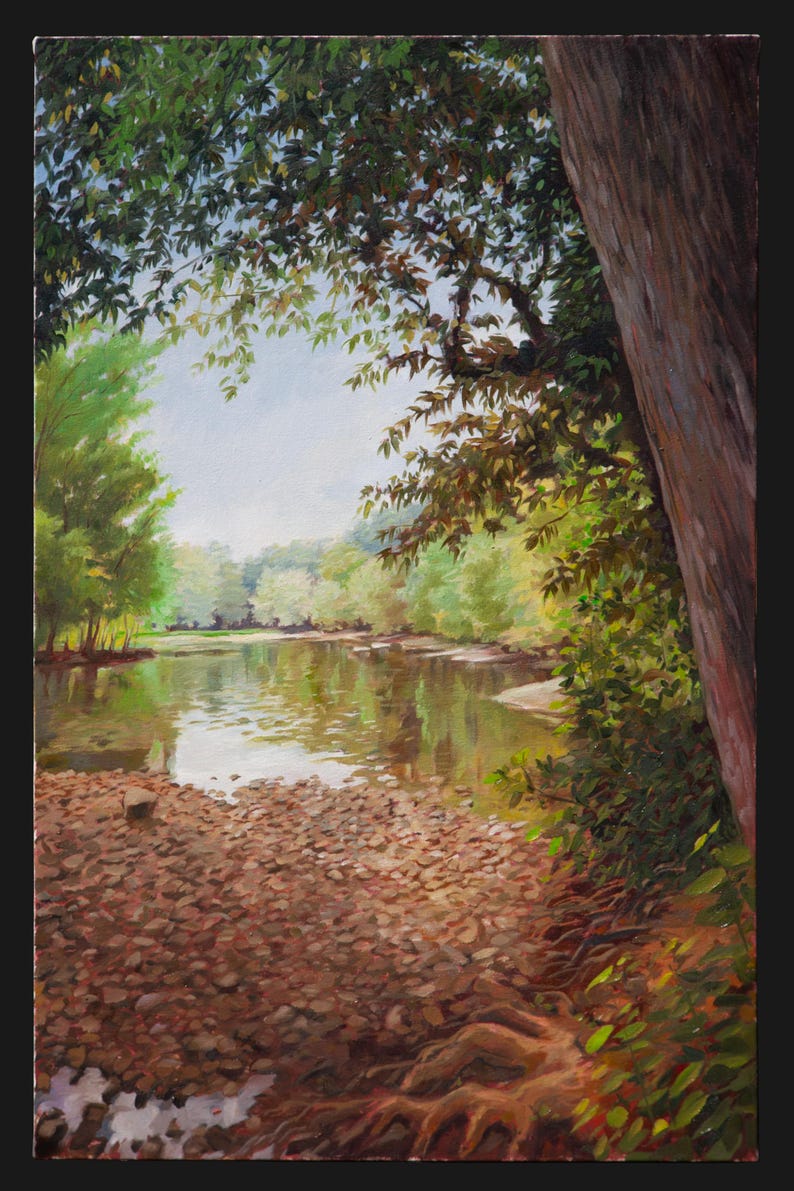 34”x22” View of the River - Oil on Canvas - Original Art by Siloe ...