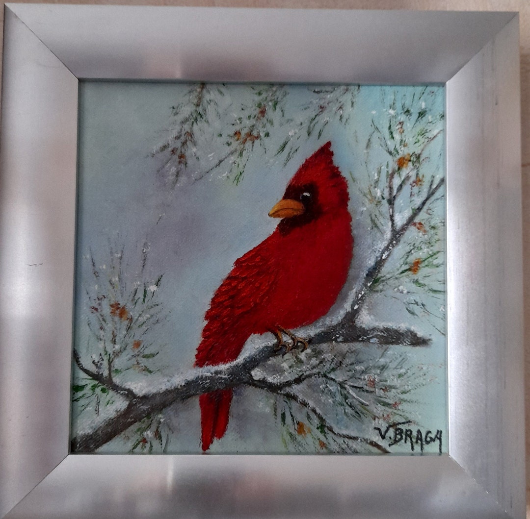 Winter Cardinal Bird Painting-oil on Canvas-bird Painting on - Etsy