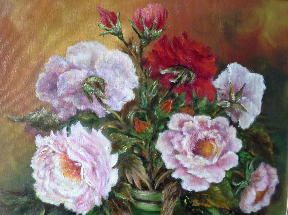 Gemälde Rosen Öl auf Leinwand-Kunstgemälde Rote Rosen original alte ...
