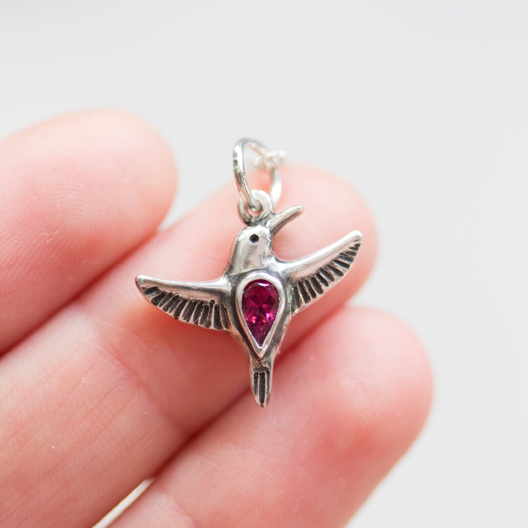 Sterling Silver Hummingbird Necklace: Tiny Pendant With Tourmaline - Etsy