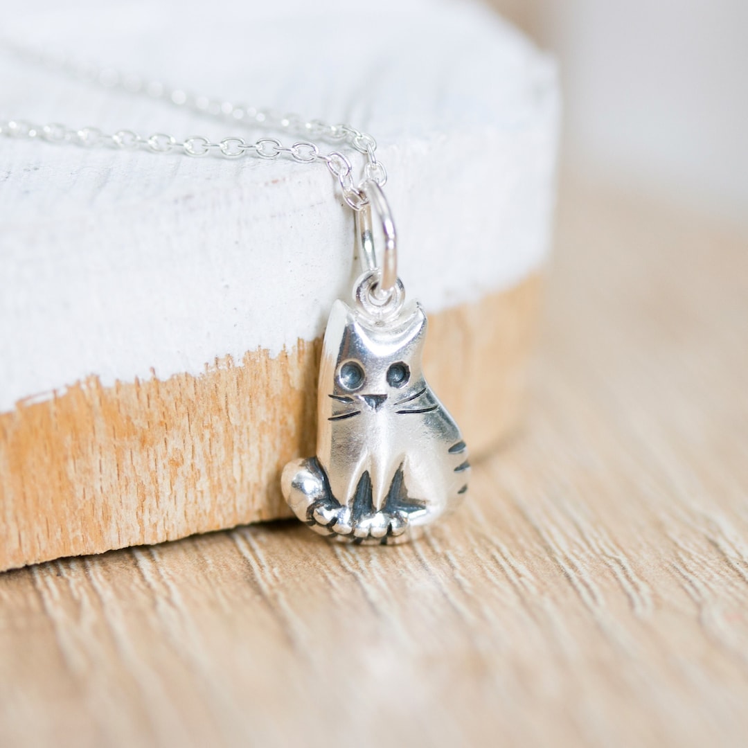 Sterling Silver Cat Necklace, Cat Lover Gift for Her, Kitty Necklace ...
