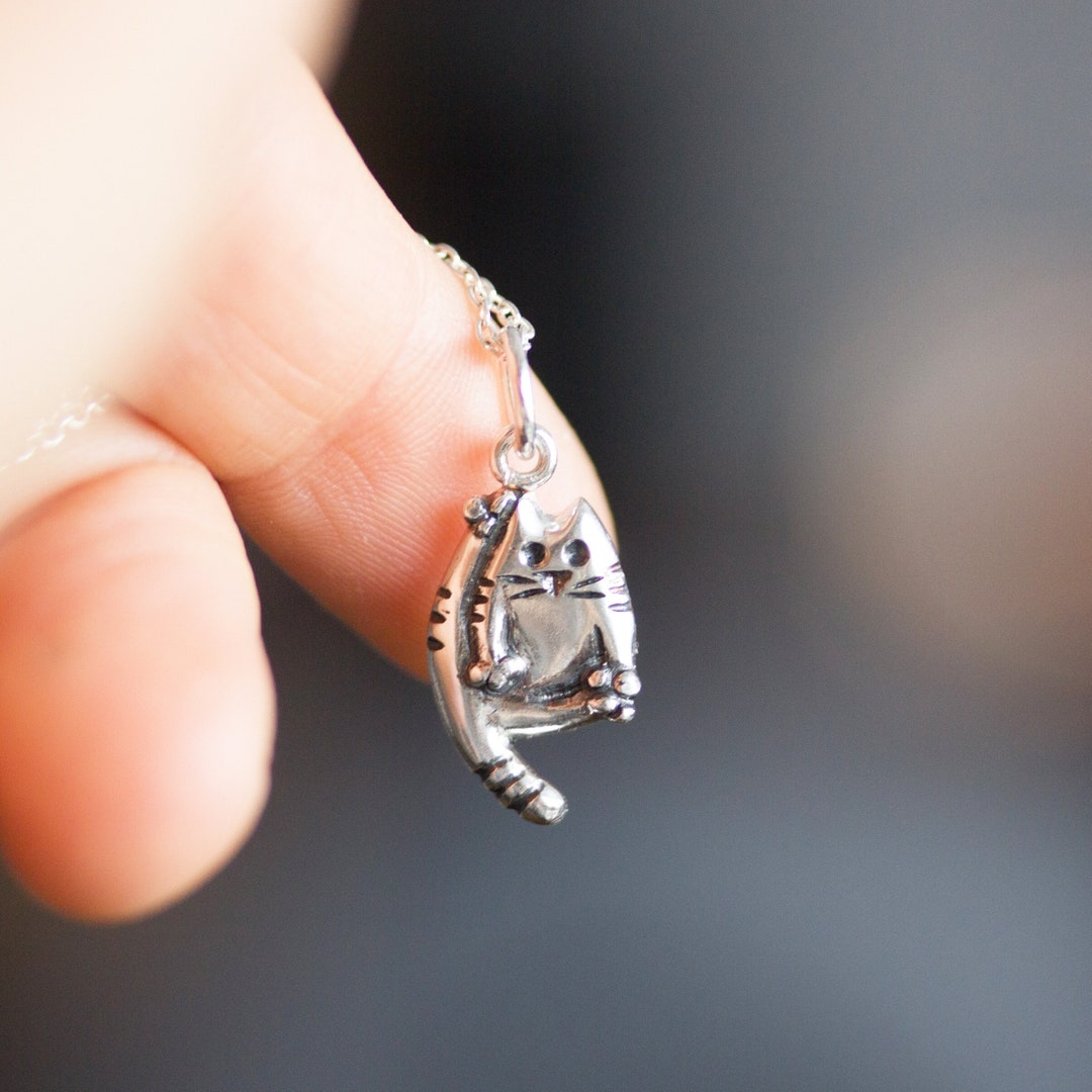 Handmade Sterling Silver Cat Pendant Necklace, Cat Jewelry, Cat Lover ...