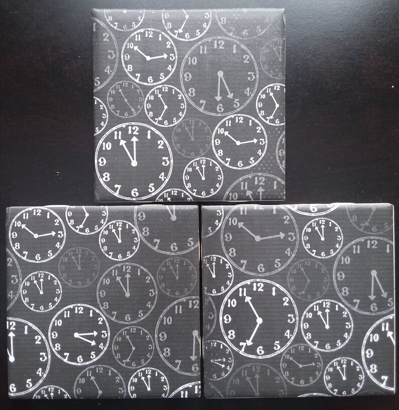 Black/white Clock Handmade Ceramic Tile Coasters - Etsy