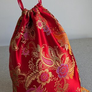Luxury Red Chinese Silk With Gold Purple Embroidery Drawstring Gift Bag ...