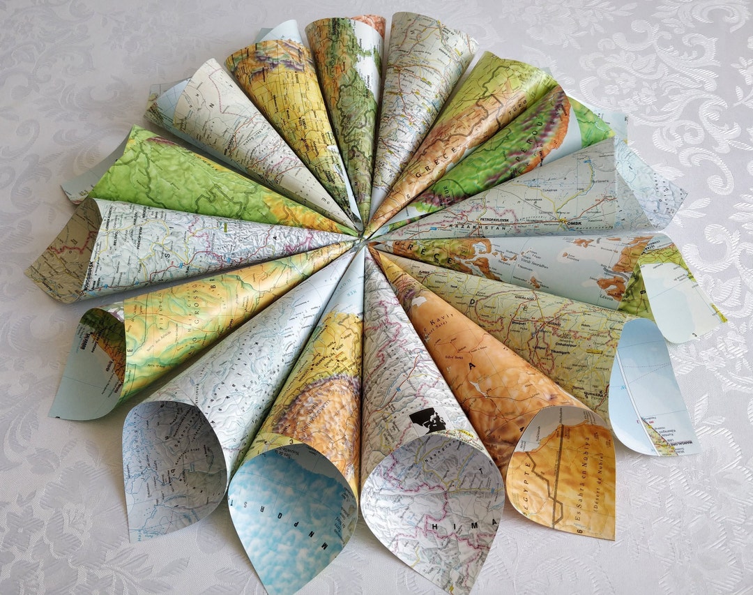 Atlas Map Confetti Cones: Travel Theme Wedding Decor, Set of 10+ - Etsy