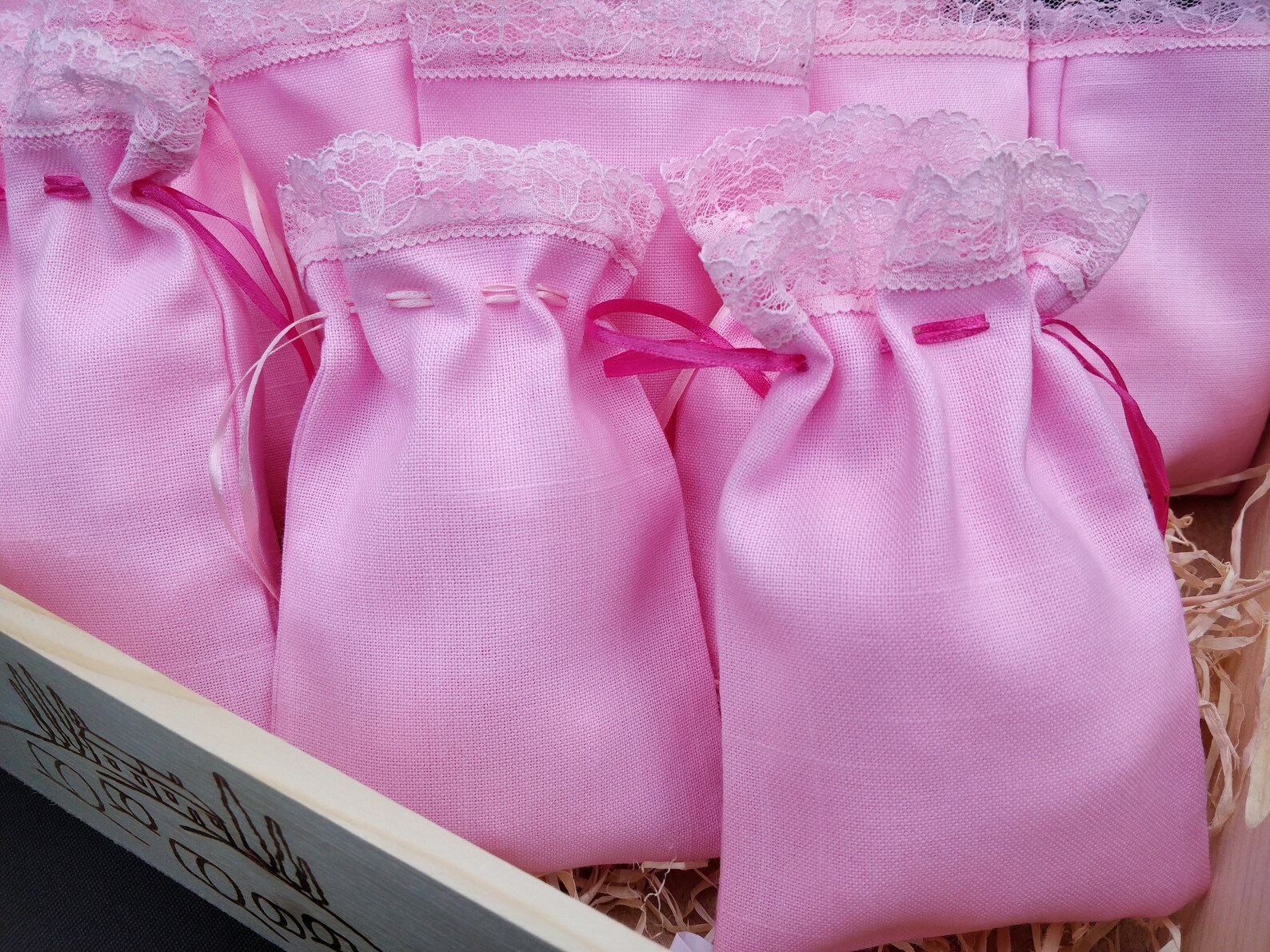 Pink Linen and French Lace Drawstring Favor Bags/pink Baptism - Etsy