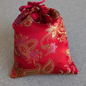 Luxury Red Chinese Silk With Gold Purple Embroidery Drawstring Gift Bag ...