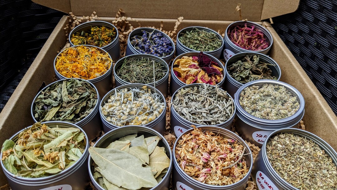 Set of 16 Metallic Tins With Dried Herbs/witchcraft Herb Kit/herbal ...