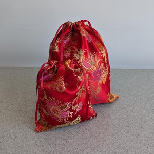 Luxury Red Chinese Silk With Gold Purple Embroidery Drawstring Gift Bag ...
