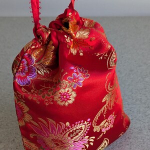 Luxury Red Chinese Silk With Gold Purple Embroidery Drawstring Gift Bag ...