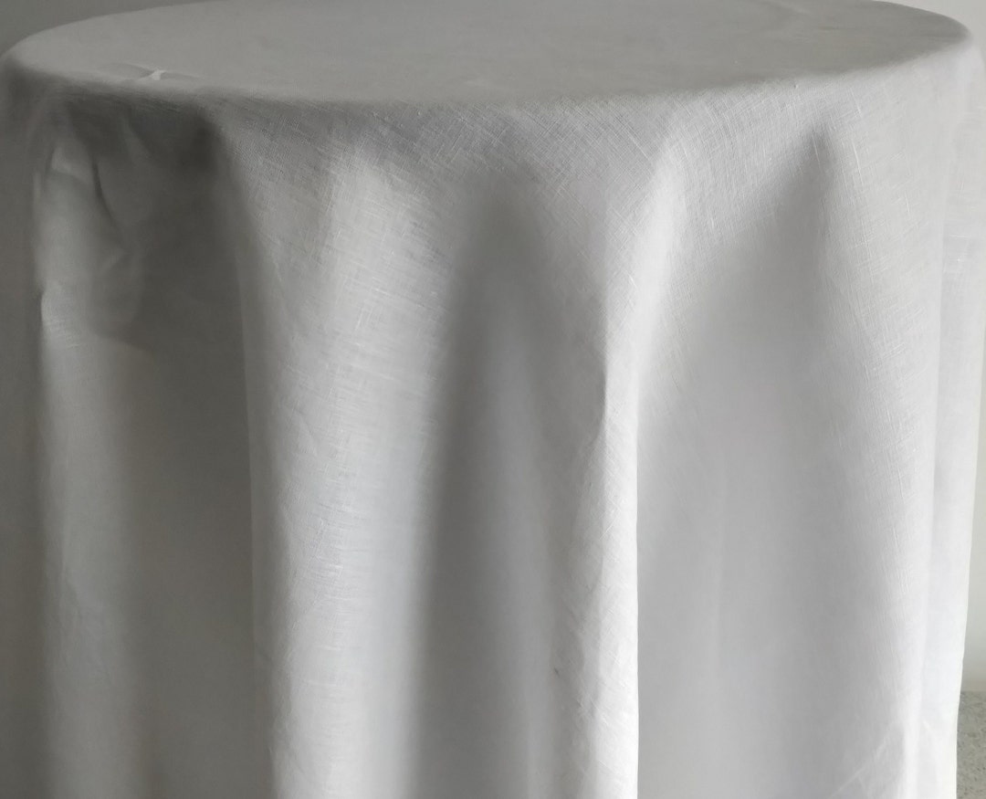70" Luxury Round White Linen and Lace Tablecloth /70 Inch Diameter ...