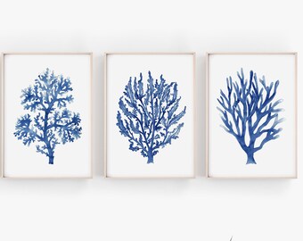Coral Navy Wall Art - Etsy