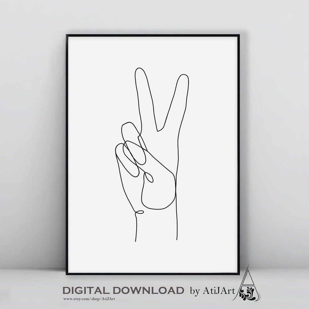 Peace Sign Line Art Print: Minimalist Hand Gesture (digital Download ...