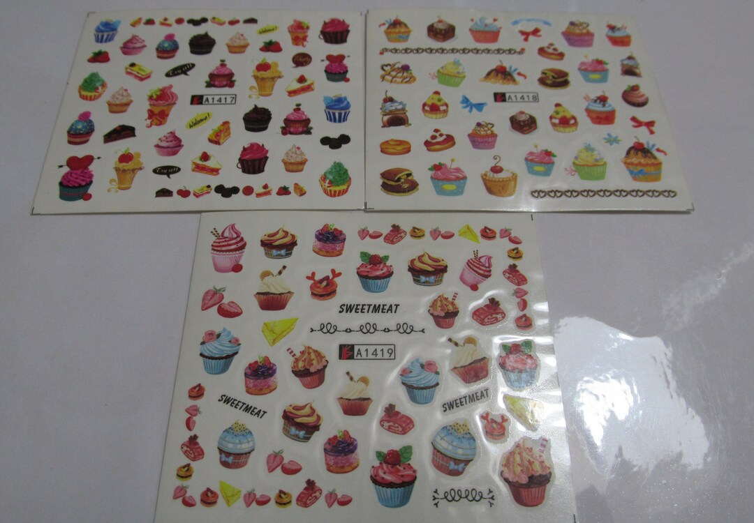 3 Sheets Sweets Cupcakes Water Decals Nail Stickers - Etsy
