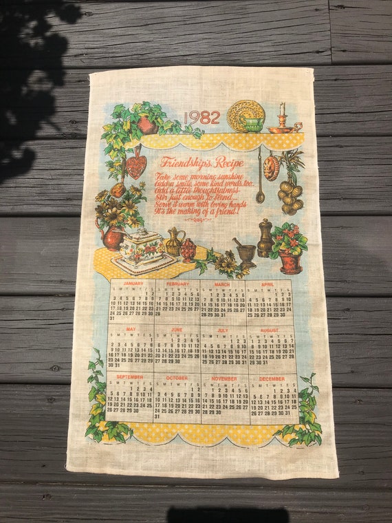Vintage 1982 Linen Calendar / Wall Hanging Calendar / - Etsy