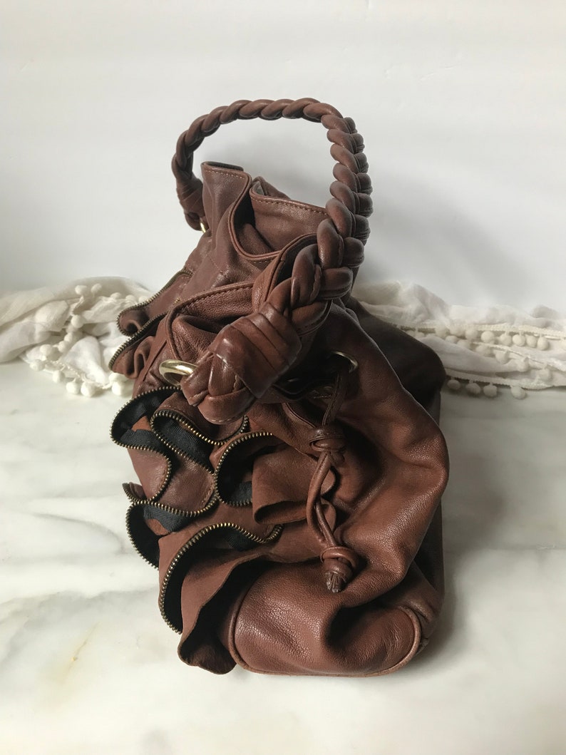 Brown Leather Draw String Shoulder Bag / Hobo Purse / Susan Farber ...