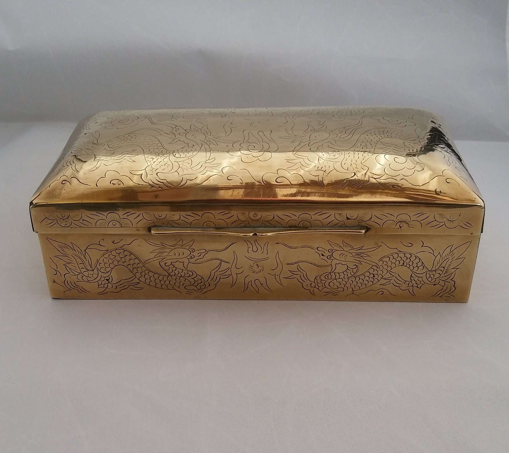 Brass Cigarette Box Engraved Brass and Cedar Lined Trinket - Etsy