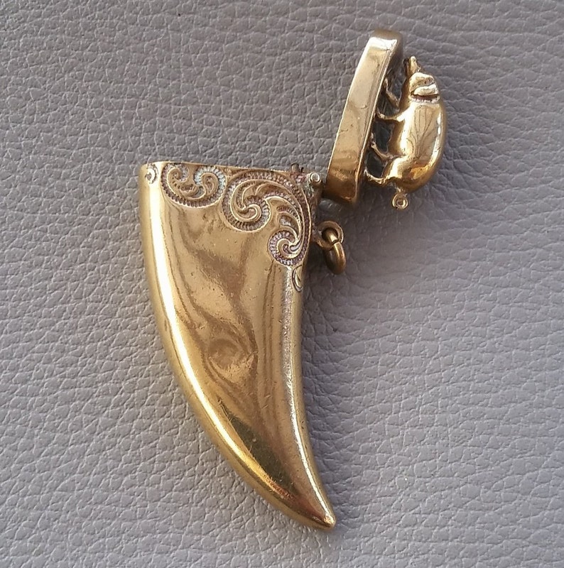 Engraved Brass Vesta Case or Match Case Tusk Shaped With a - Etsy