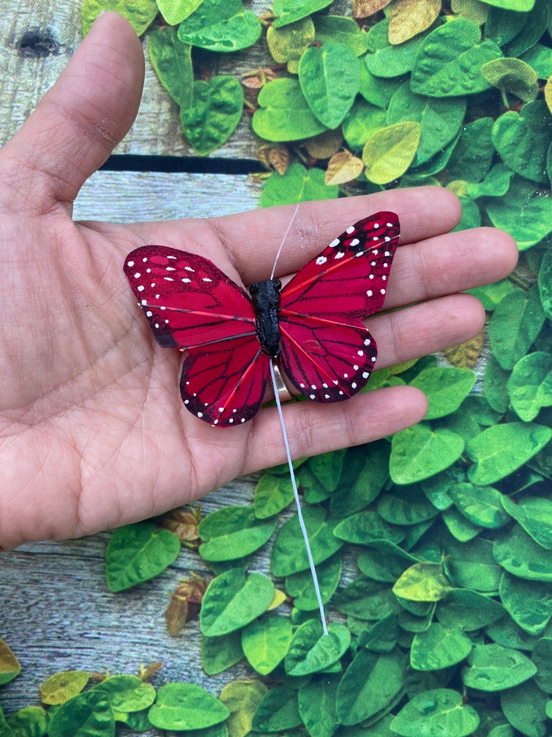 12 Feather Red Monarch Butterflies 3inch Artificial Feather - Etsy