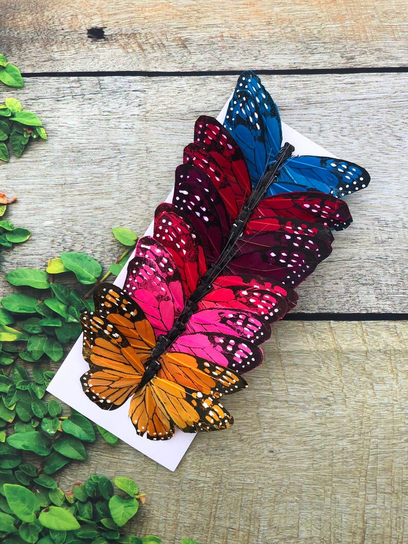12 Large Feather Monarch Butterflies with clip 5inch assorted | Etsy