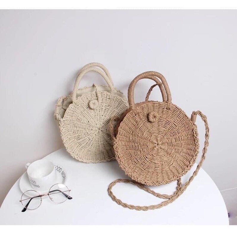 Bohemian Round Straw Bag Circular Straw Crossbody Bag Summer - Etsy