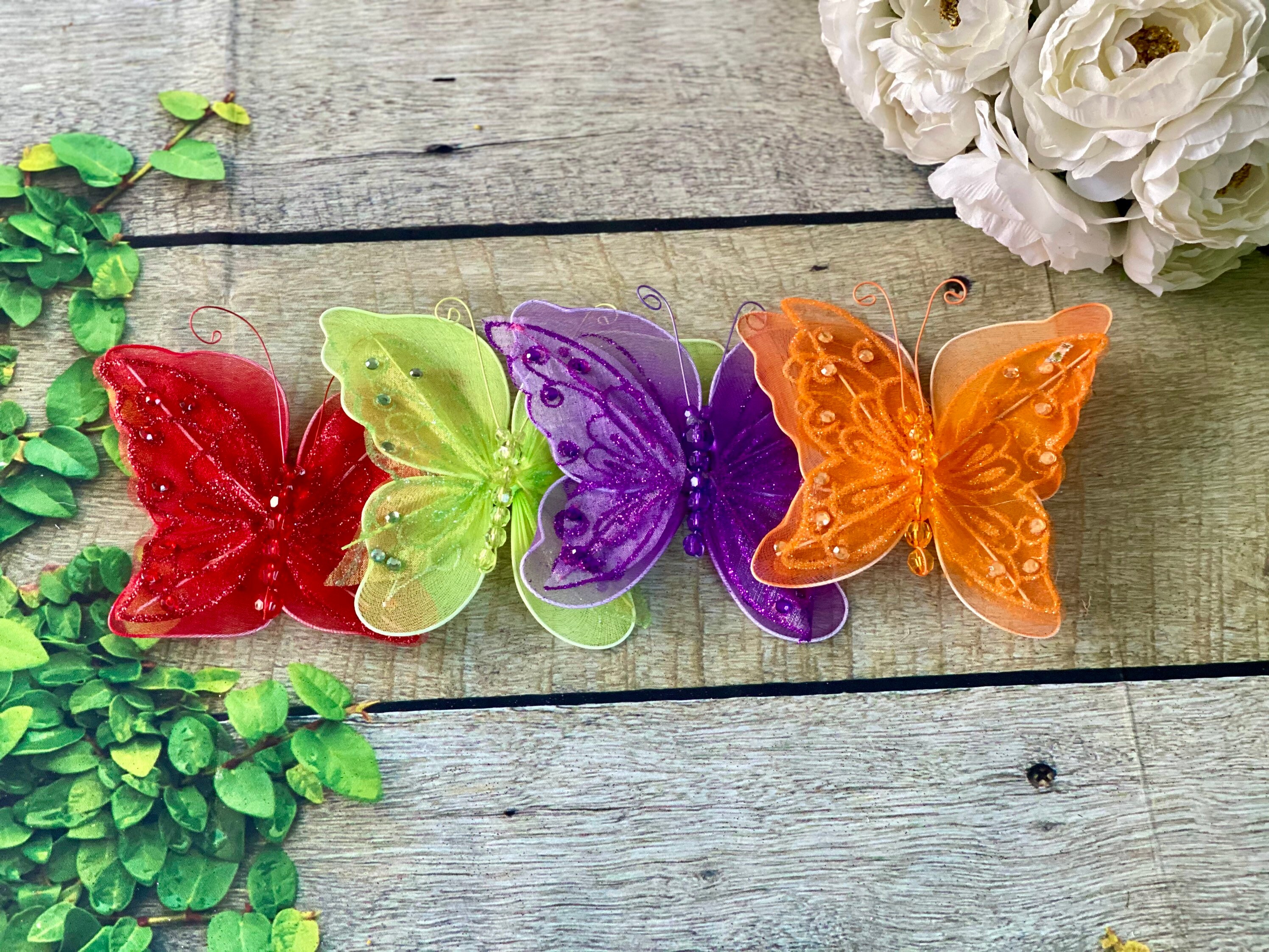 6 Double Layered Butterflies With Clip Sheer Nylon Wired - Etsy