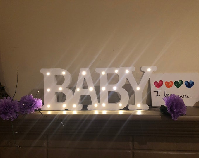 Wooden Vintage LED Marquee BABY Sign Freestanding Led Letter BABY baby ...