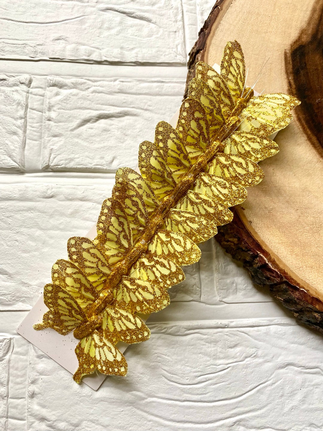 12 Gold Monarch Butterflies 2inch Artificial Gold Feather Butterfly ...