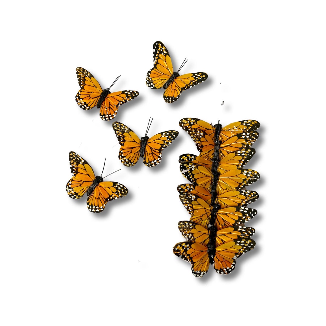 12 Feather Monarch Butterfly 3inch Artificial Feather Orange Butterfly ...