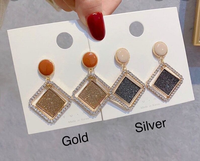 Fashion Trendy Geometric Rhombus Shaped Earrings Diamond - Etsy