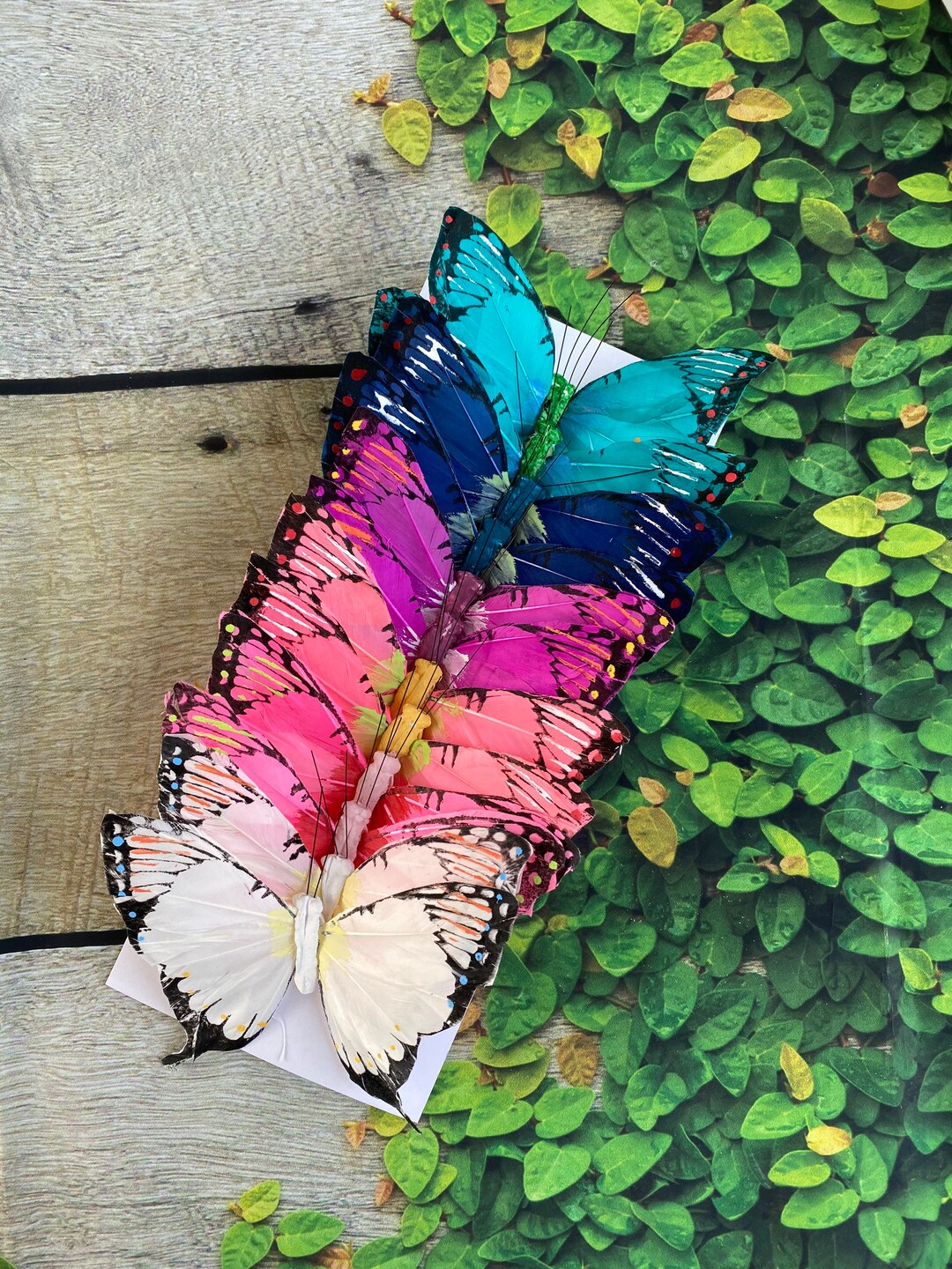 12 Large Feather Monarch Butterflies Bright Rainbow 5 Inch Artificial ...
