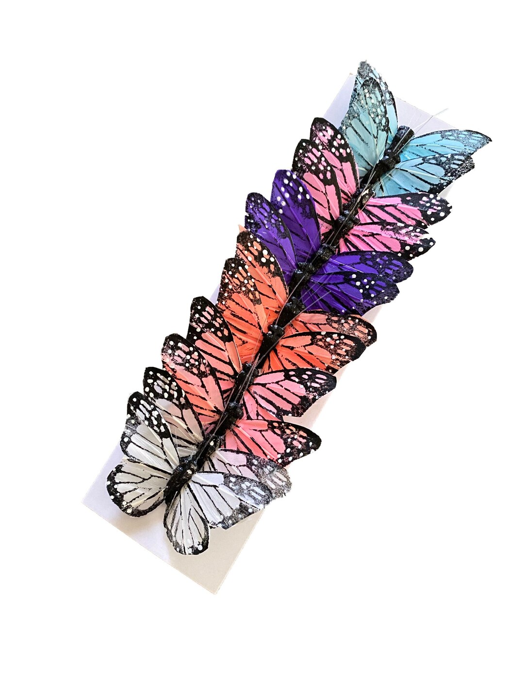12 Feather Monarch Butterflies Assorted Colors 3inch Artificial Feather ...