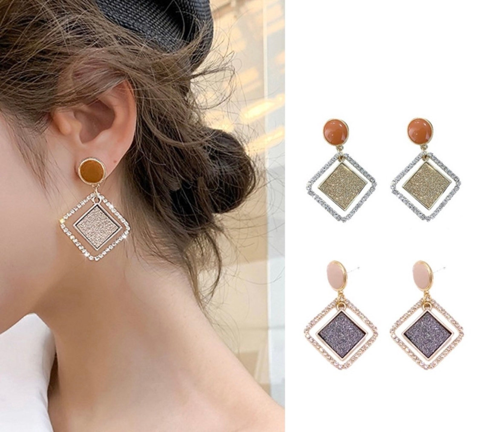 Fashion Trendy Geometric Rhombus Shaped Earrings Diamond - Etsy