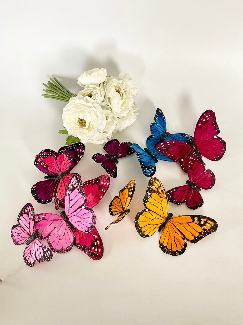 Assorted color Feather Monarch Butterflies Garland 4FT | Etsy