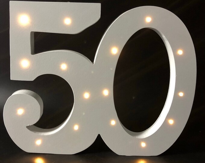 Large Wooden Marquee Number 50 Sign 11.4 Inch Freestanding Light up ...