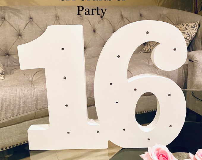 Large Wooden Marquee Number 16 Sign 11.4 Inch Freestanding Light up ...